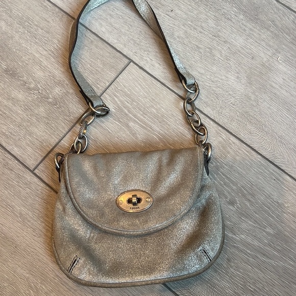 Fossil | Bags | Fossil Metallic Silver Leather Turnlock Mini Bag | Poshmark